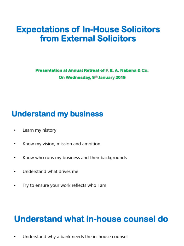 Expectations of In-House Solicitors From External Solicitors | PDF | Communication