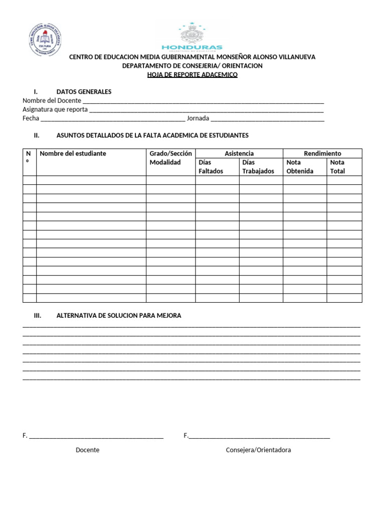 Hoja de Reporte Academico | PDF