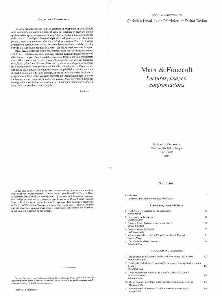 Marx Foucault. Lectures, Usages, Confrontations by Christian Laval ...