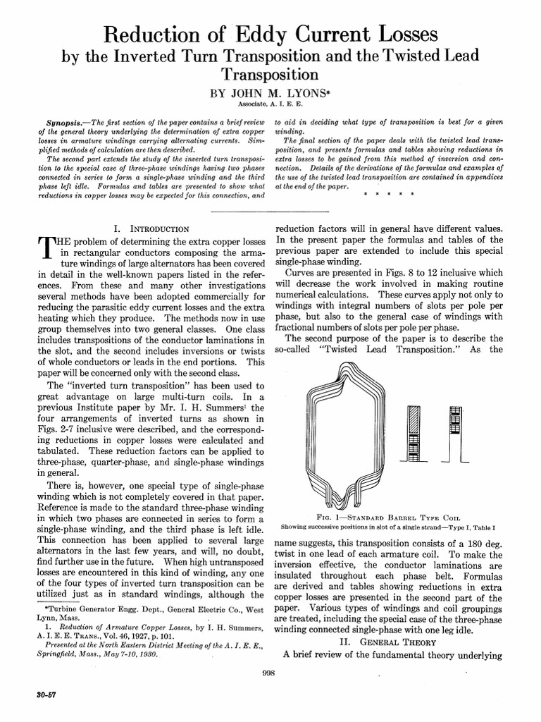 Reduction of Eddy Current Losses by The Inverted Turn Transposition and ...