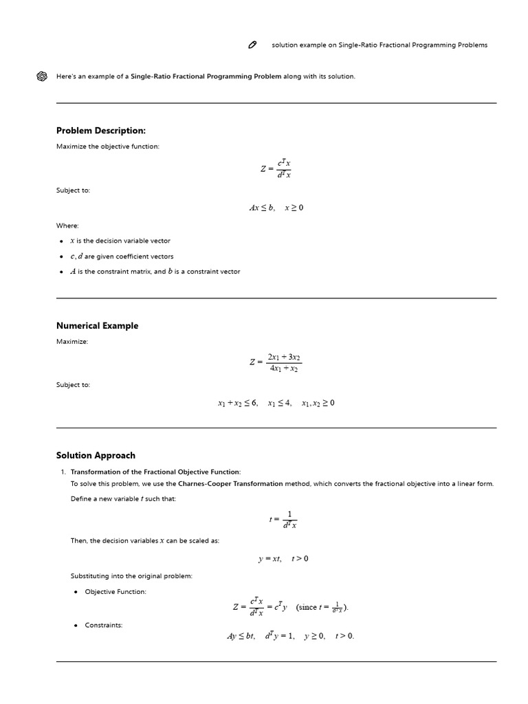 Single-Ratio Fractional Programming | PDF | Mathematical Optimization | Linear Programming