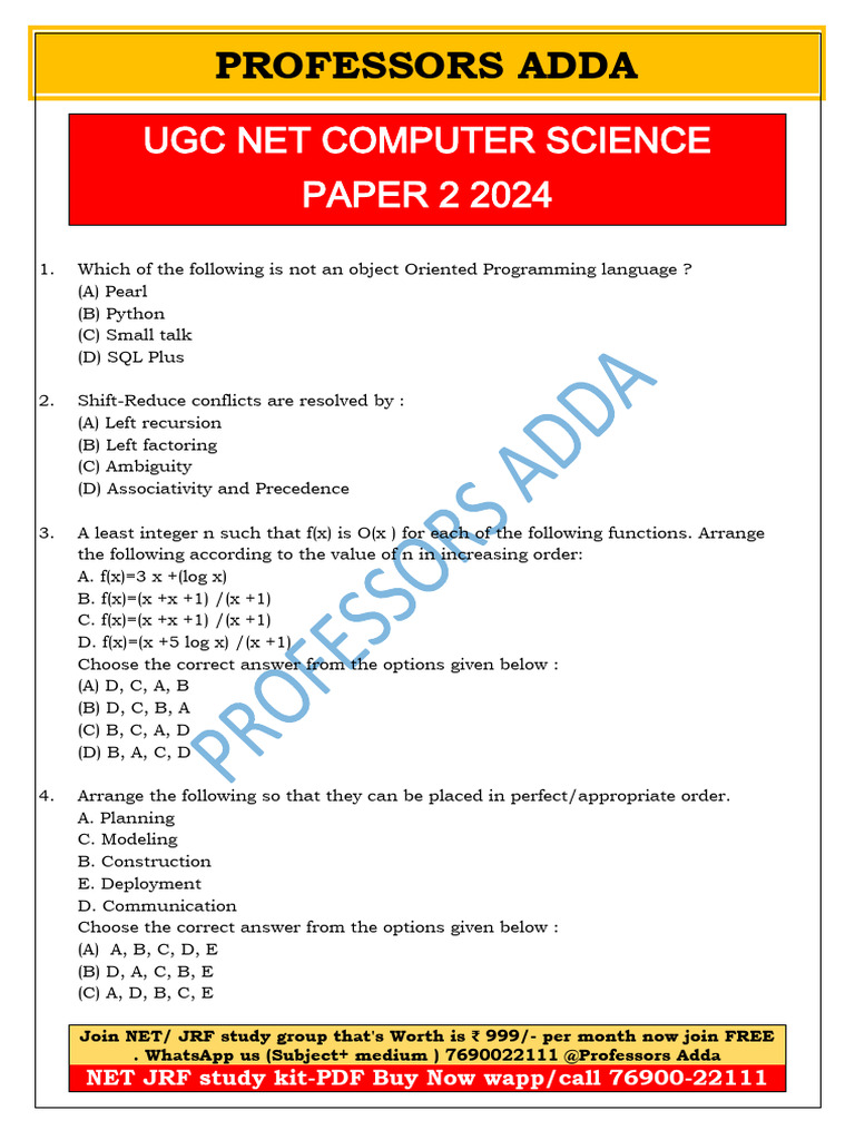 Ugc Net Pyq Computer Science Paper 2 June 2024 | PDF | Internet Protocols | Computing