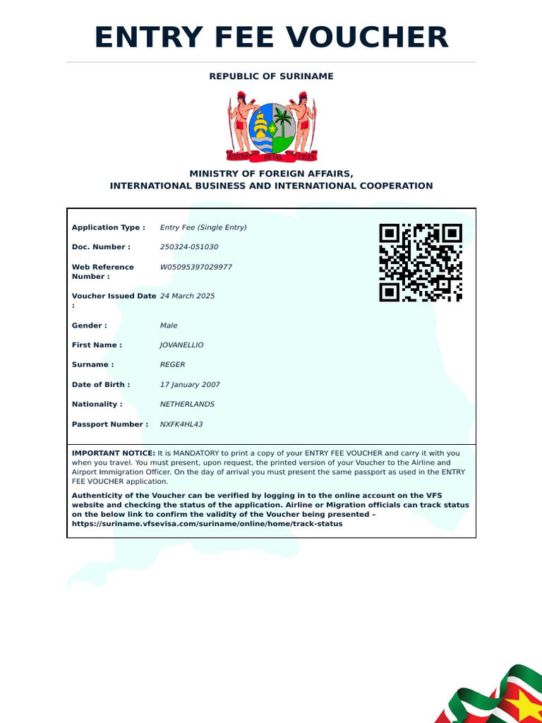 Suriname Entry Fee Voucher 2025 | PDF