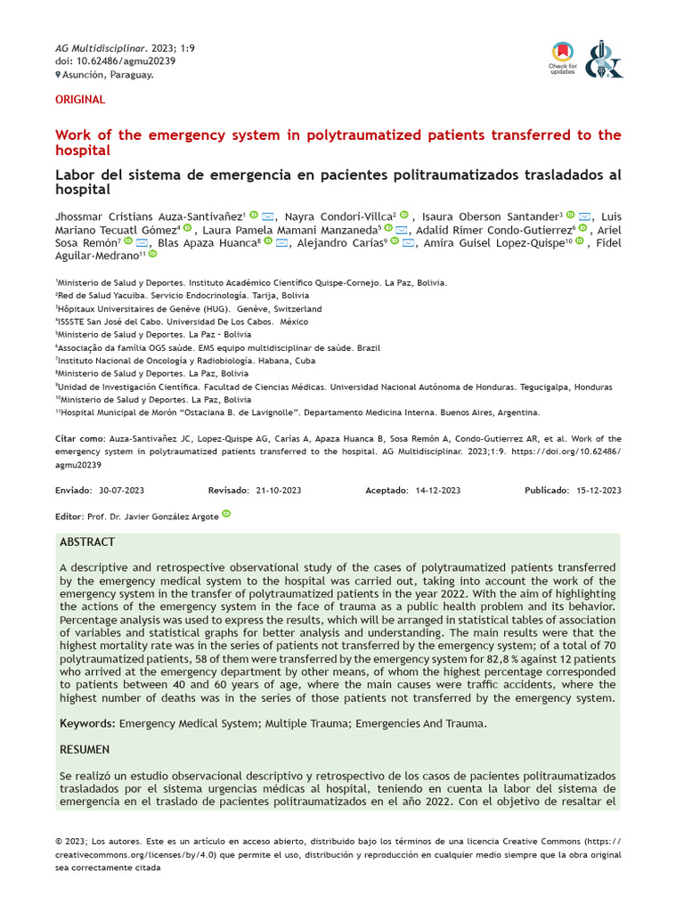Work of the emergency system in polytraumatized patients transferred to ...