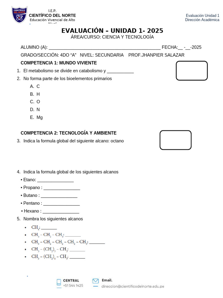 EVALUACIÓN 1RA UNIDAD -4to “A” | PDF