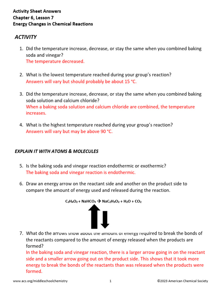 Ch6 l7 Activity Sheet Answers | PDF | Chemical Reactions | Sodium Carbonate