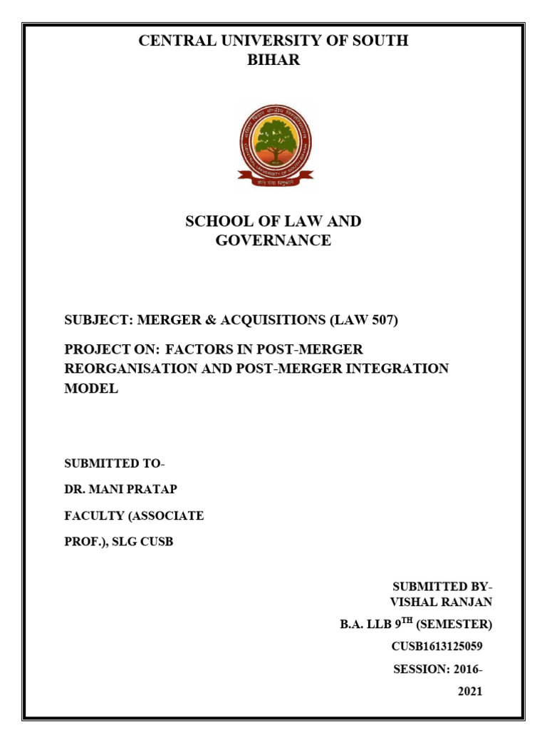 Merger Project Vishal Ranjan Compress | PDF | Mergers And Acquisitions | Employment