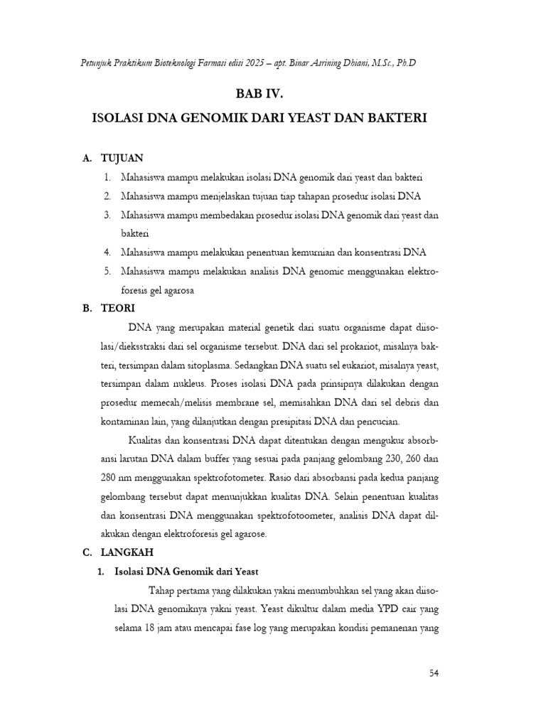 Isolasi DNA Genomik dari Yeast dan Bakteri | PDF