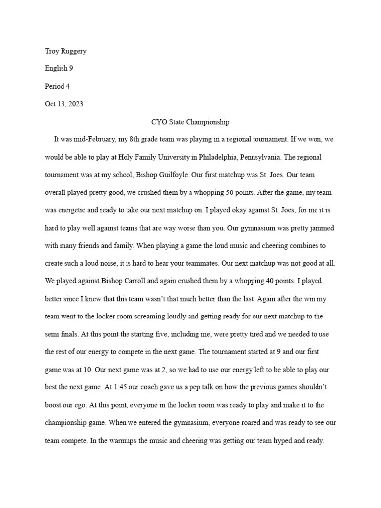 Narrative Essay Rough Draft-1 | PDF | Sports | Team Sports