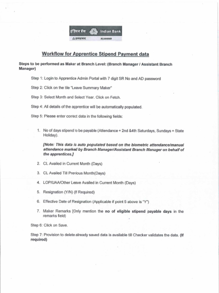 Workflow For Apprentice Stipend Payment Data | PDF