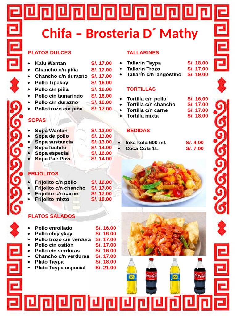 Chifa Menu Highlights and Prices | PDF