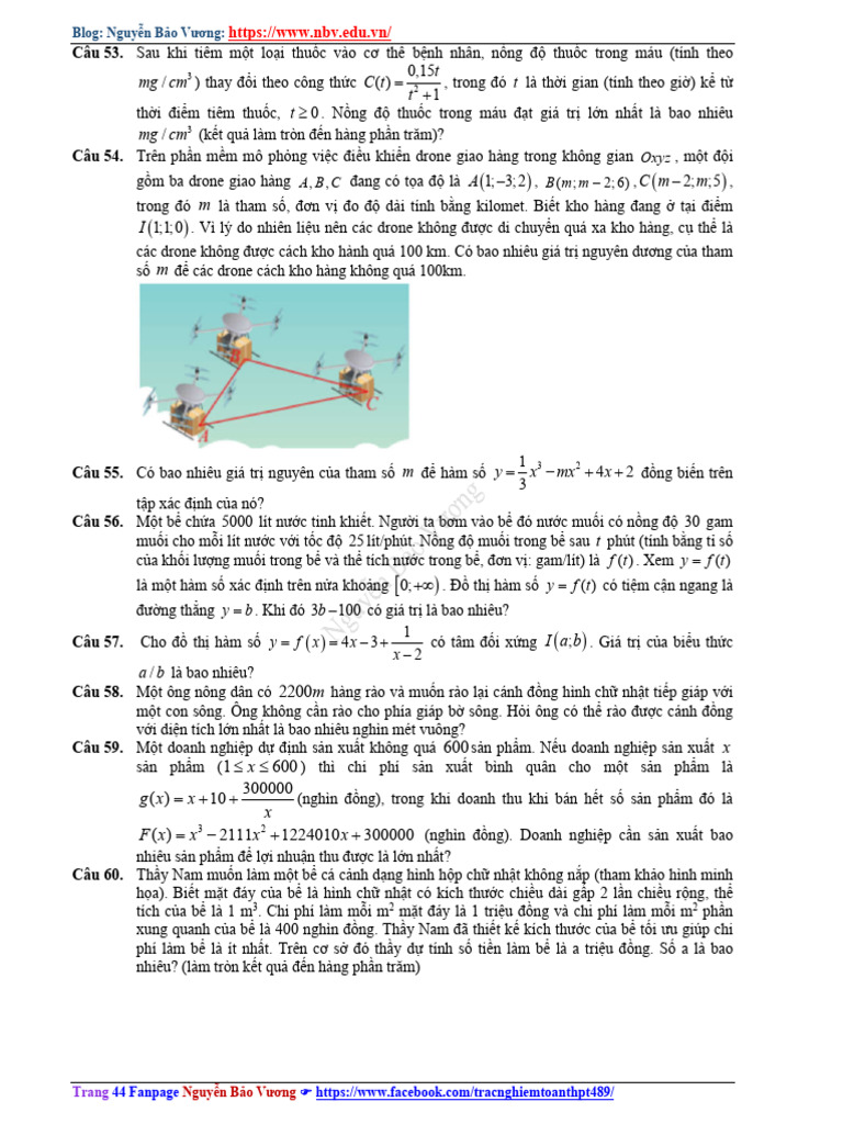 CHỦ ĐỀ 1. ỨNG DỤNG ĐẠO HÀM VÀ KSHS - CÂU HỎI-44-47 | PDF