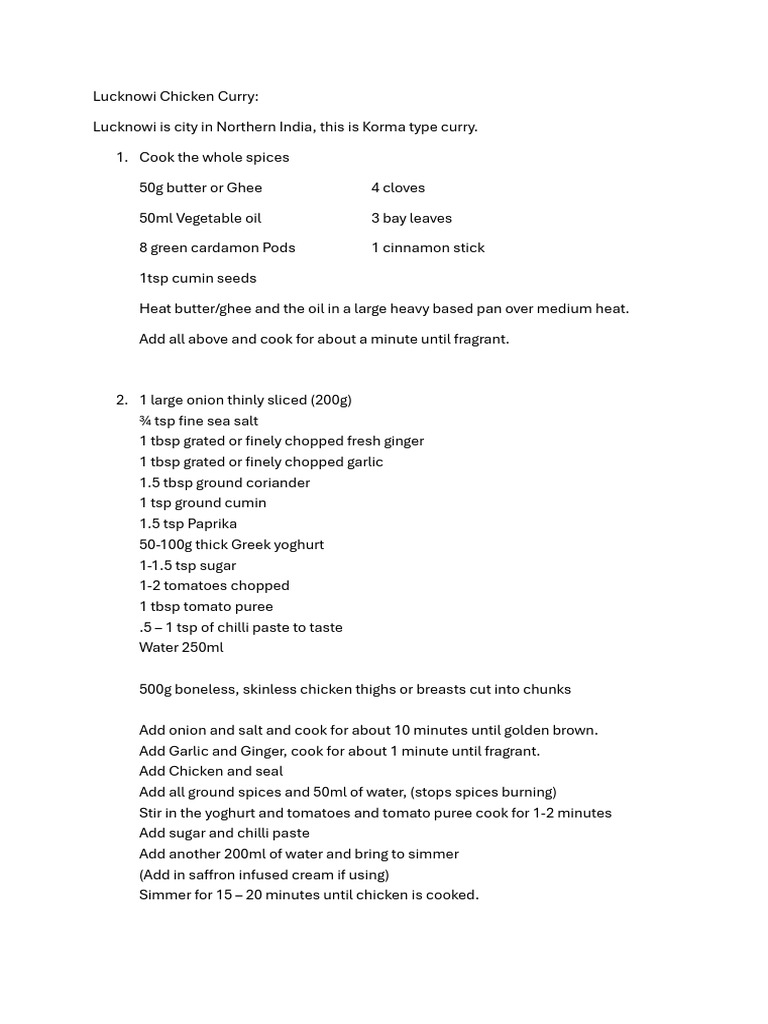Lucknowi Chicken Curry | PDF