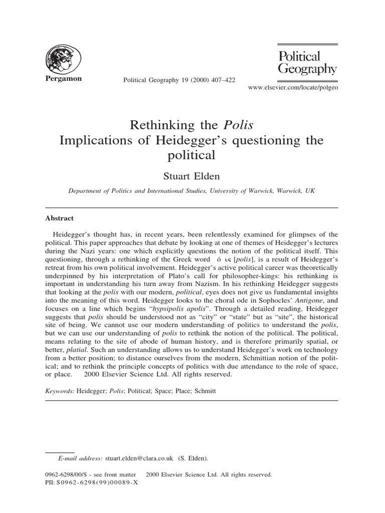 Rethinking The Polis | PDF | Martin Heidegger | Plato