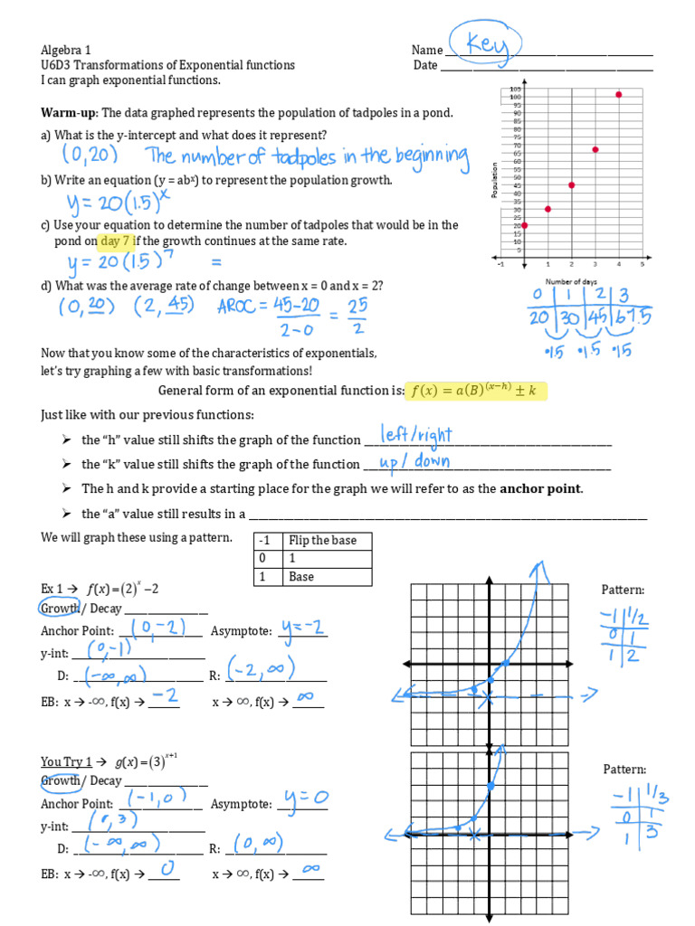 Day 3 Notes Transformatins of Exponential Function Key | PDF ...
