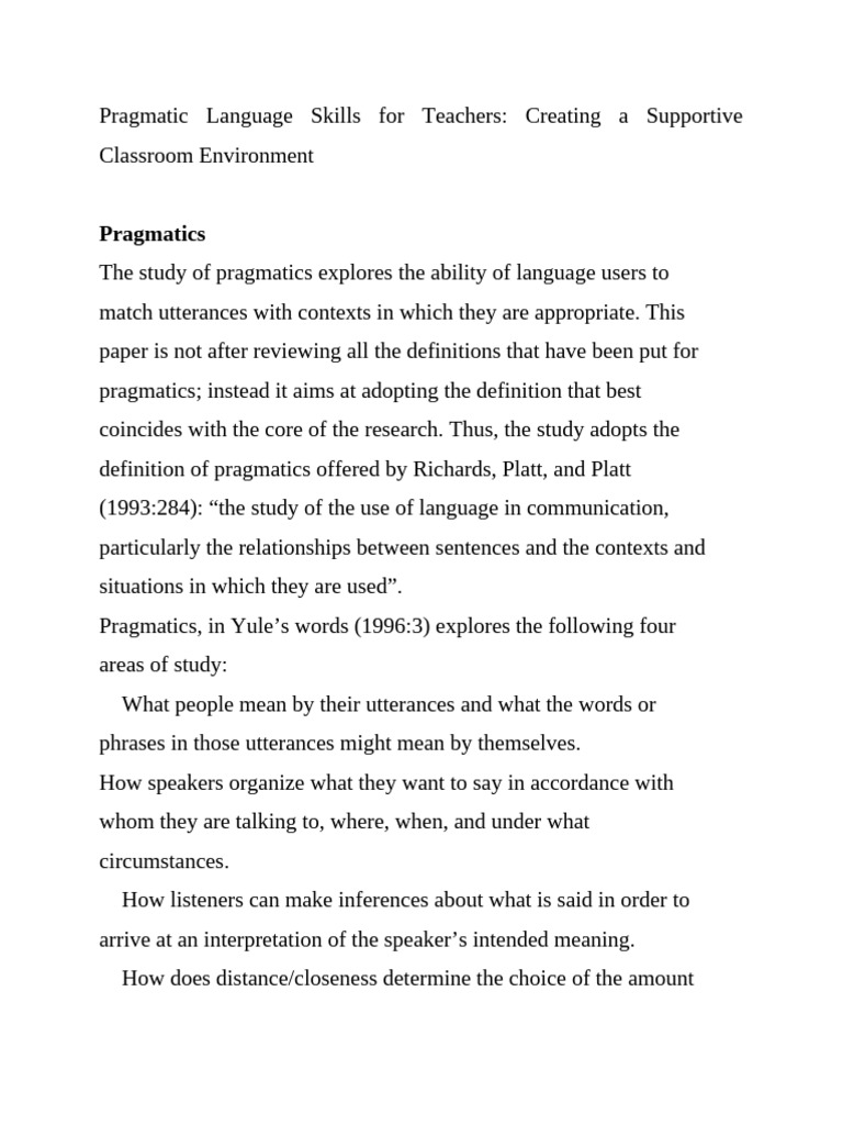 Pragmatic Language Skills For Teachers | PDF | Nonverbal Communication | Communication
