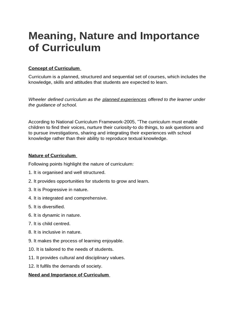 Understanding Curriculum's Nature and Importance | PDF | Curriculum ...