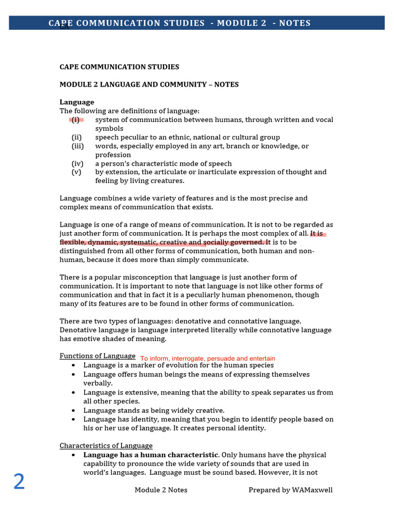 Module 2 Communication Studies Notes PR | PDF | Dialect | English Language