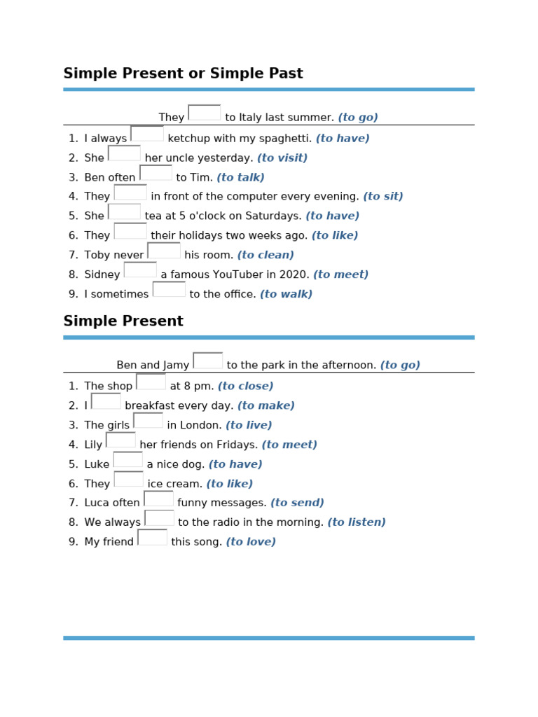 Simple Present or Simple Past Exercises | PDF