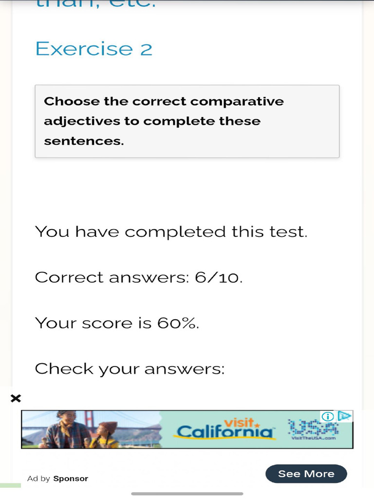 Comparative Adjectives Exercise Test | PDF