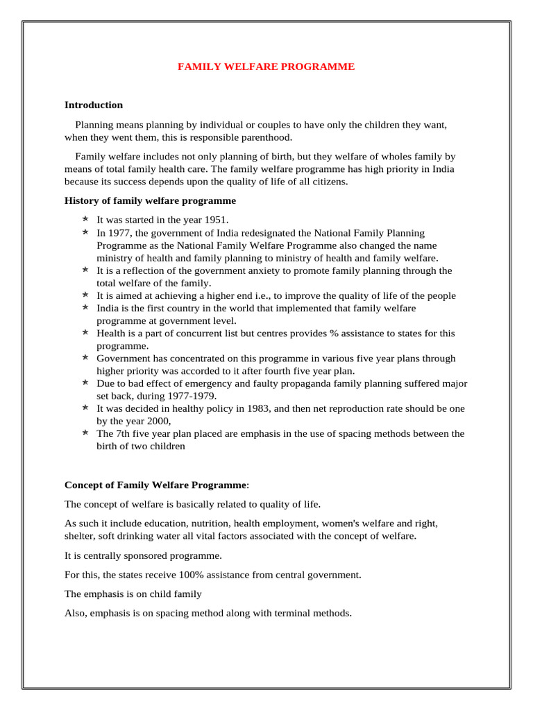Overview of Family Welfare Programme | PDF | Family Planning | Birth ...