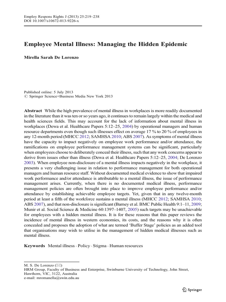 Employee Mental Illness: Managing the Hidden Epidemic | PDF | Mental ...
