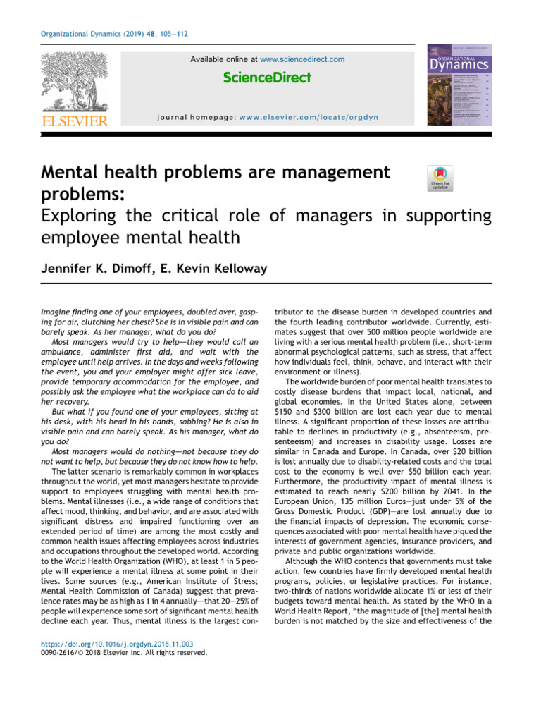 Mental Health Problems Are Management Problems: Exploring The Critical ...