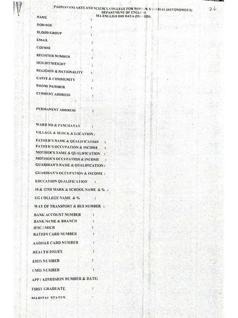 Bio Data Form | PDF