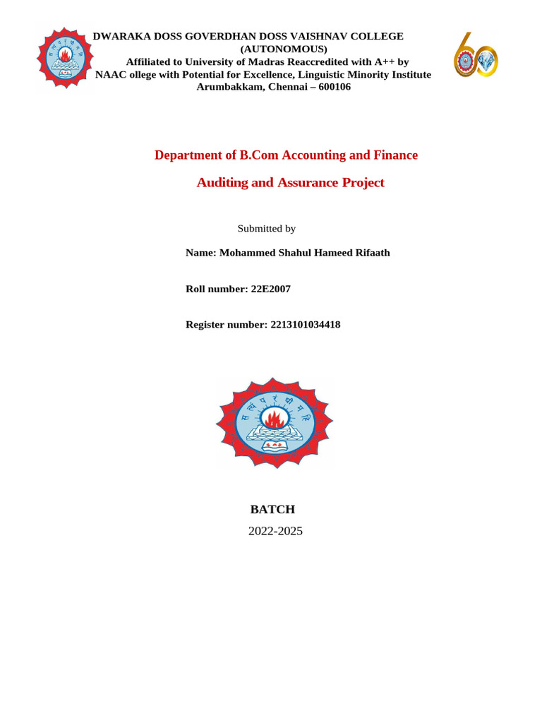 Auditing and Assurance Project Overview | PDF | Audit | Income Statement