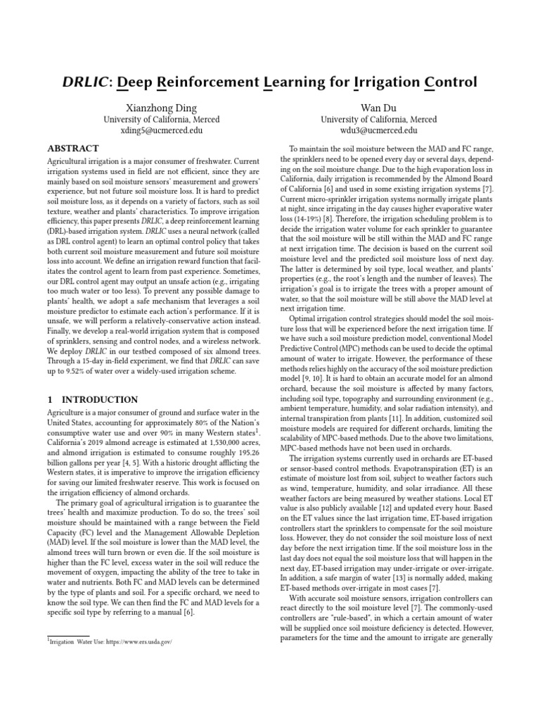 DRLIC: Smart Irrigation via Deep Learning | PDF | Soil | Loam