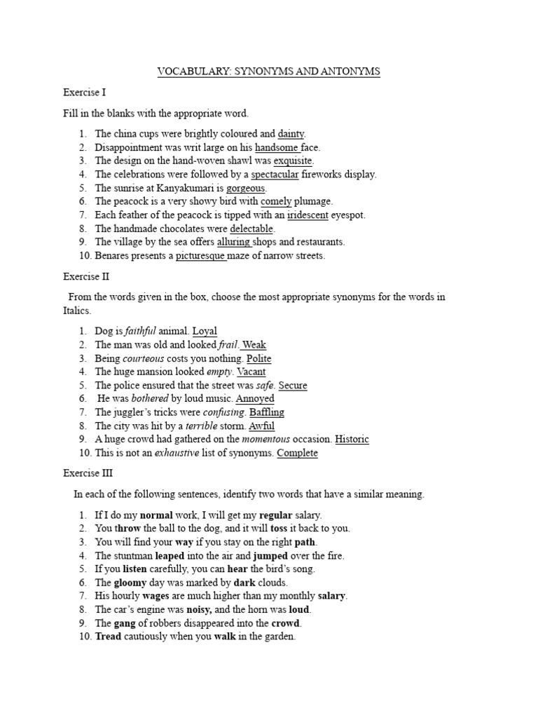 Unit I 3. Vocabulary Synonyms and Antonyms | PDF