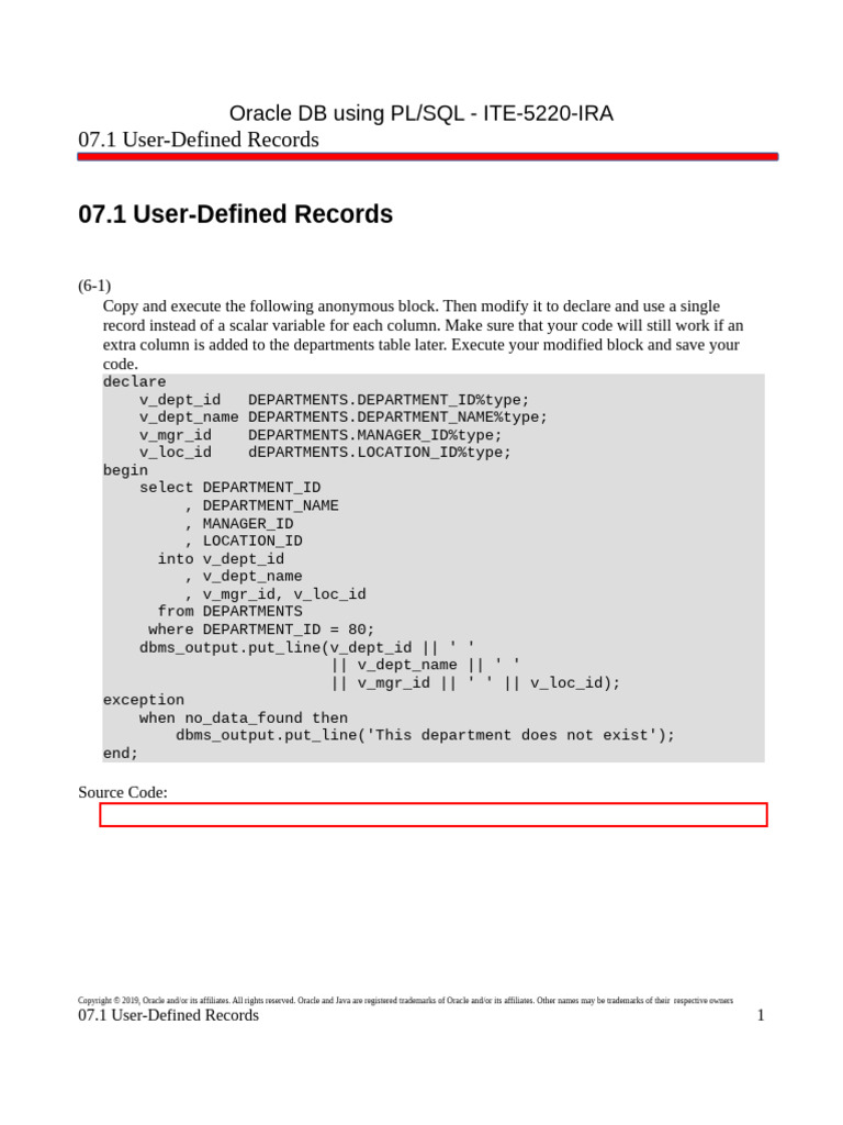 07.user Defined Records-Functins and Procedures | PDF | Pl/Sql | Database Index