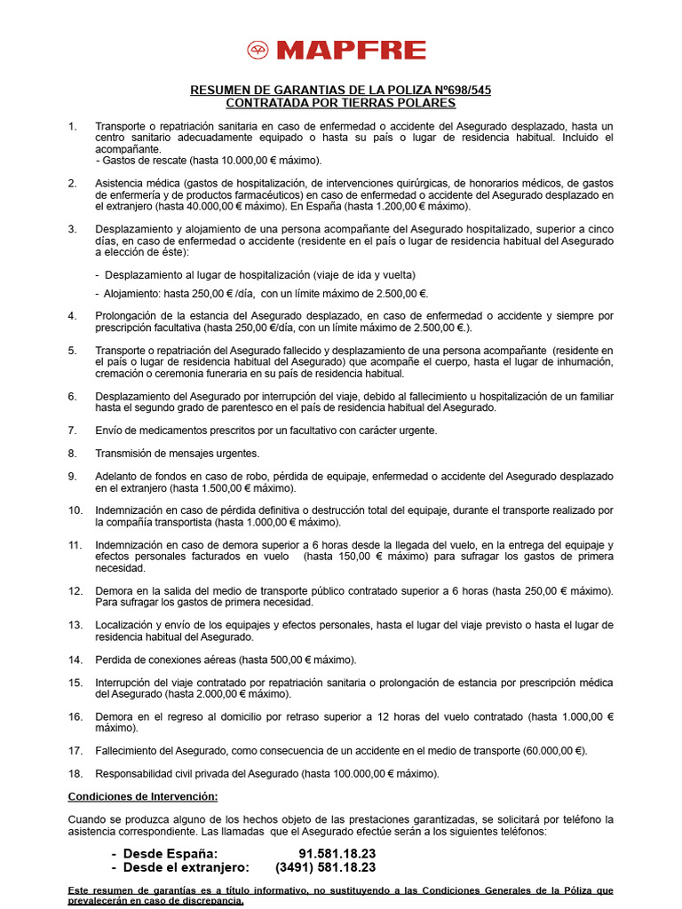1 TP - Extracto Cobertura MAPFRE - 698-545 Asistencia Basica Incl ...