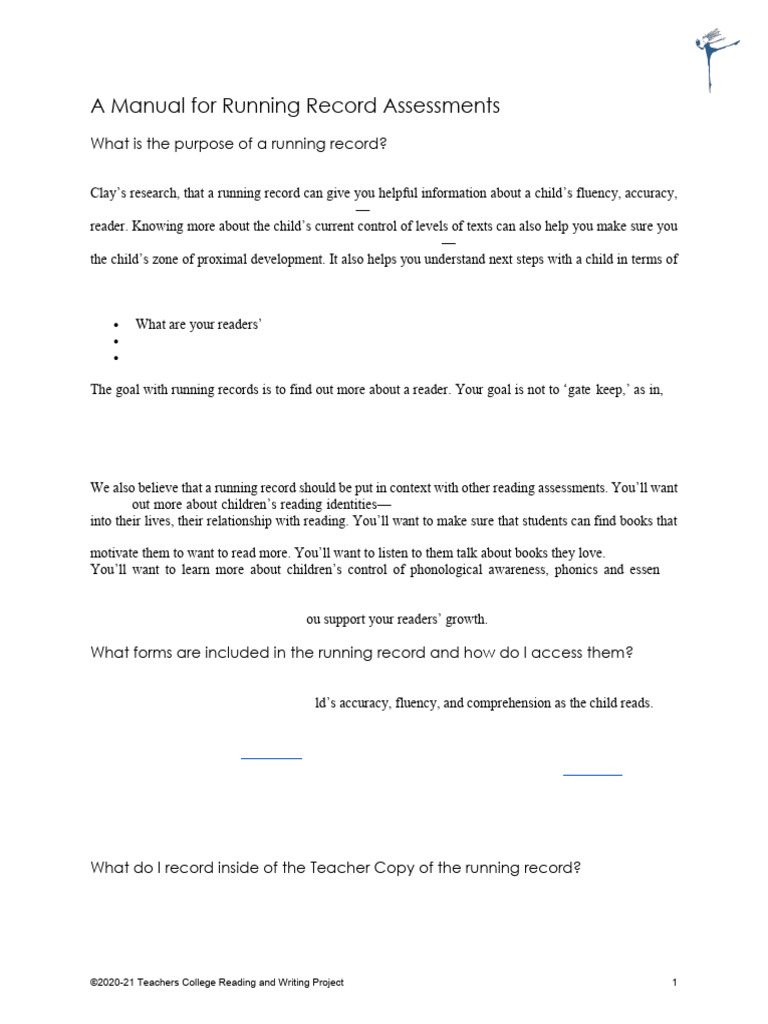 Running Record Assessment Guide | PDF | Reading Comprehension | Phonics