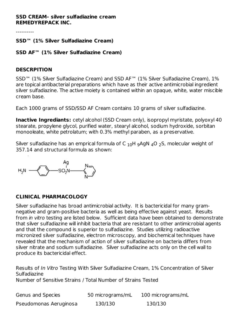 SSD CREAM-silver Sulfadiazine Cream Remedyrepack Inc | PDF | Pregnancy ...