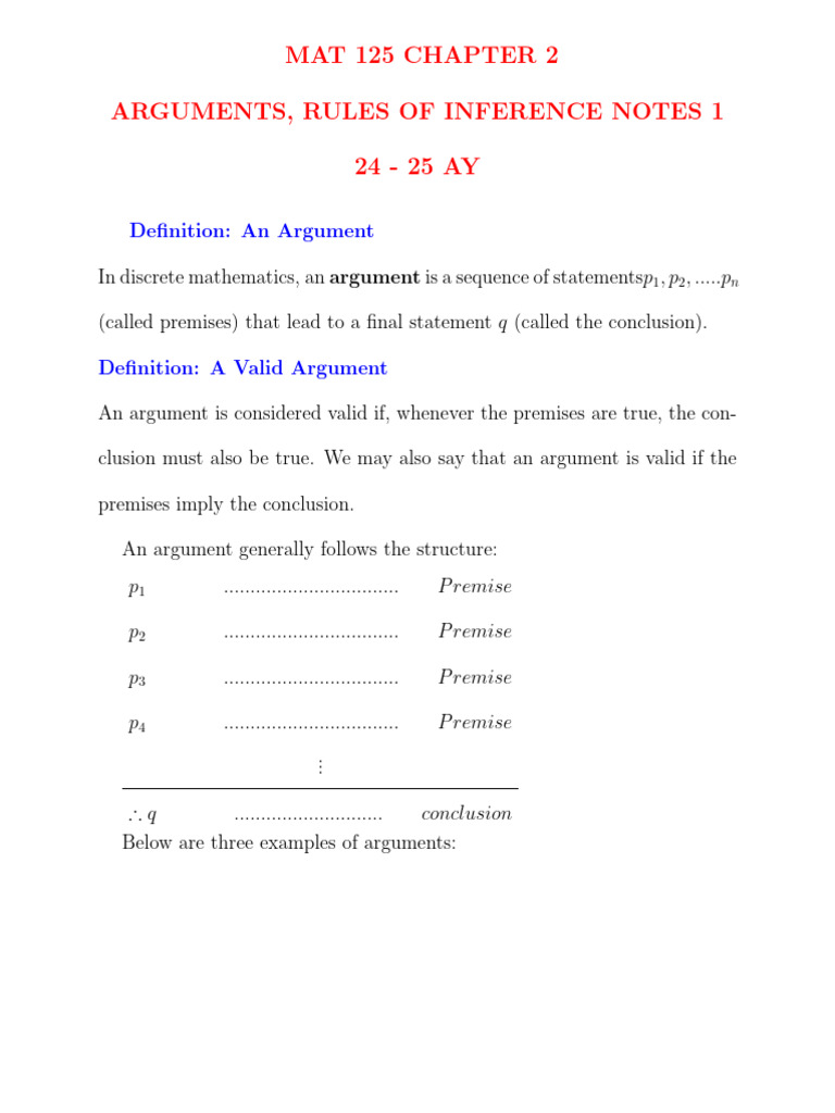 MAT 125 Rules of Inference Notes 4 Mar 8 | PDF | Argument | Logical ...
