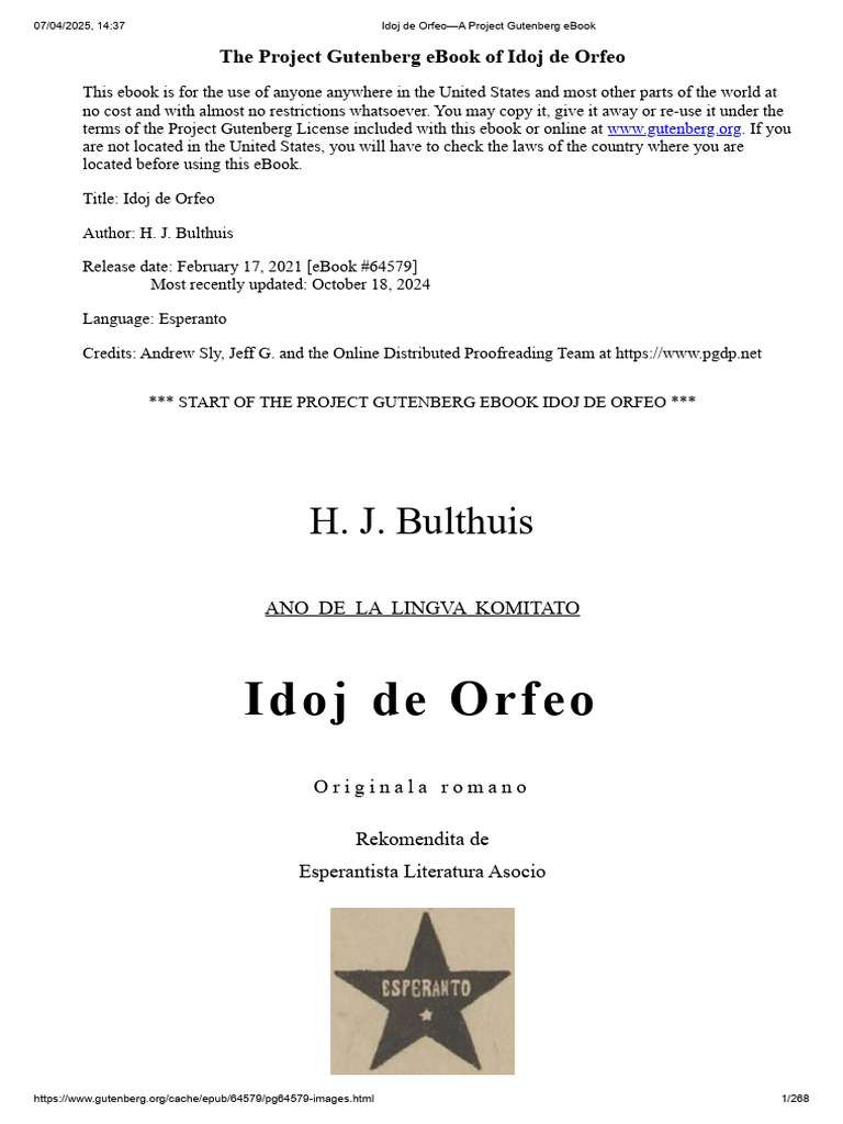 Idoj de Orfeo-A Project Gutenberg Ebook | PDF