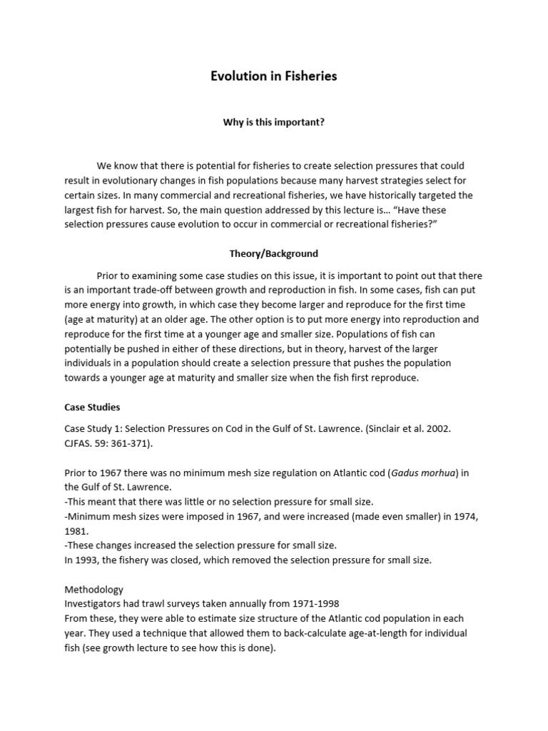 Fisheries-Induced Evolution Explained | PDF | Natural Selection | Biology