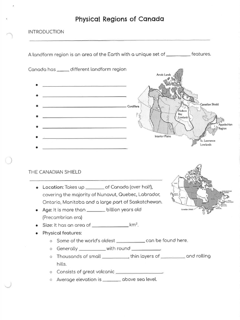 PhysicalRegionsofCanadaWorksheet 1 | PDF
