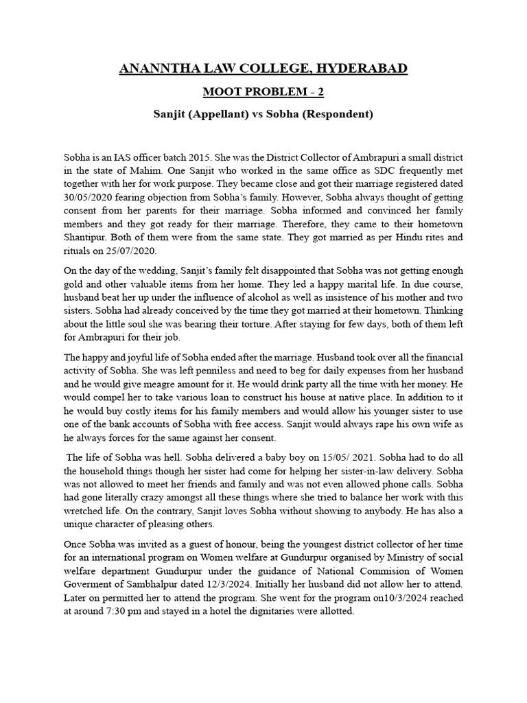 Moot Problem - 2 Criminal Case | PDF | Appeal | Marriage