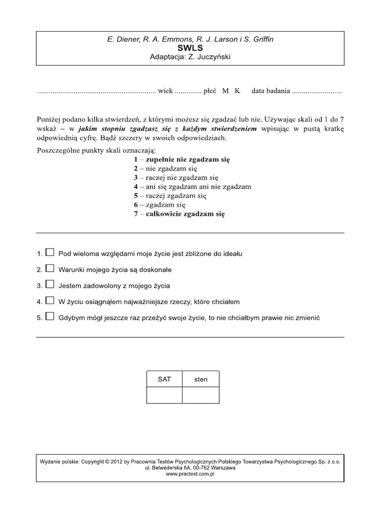 SWLS Arkusz | PDF