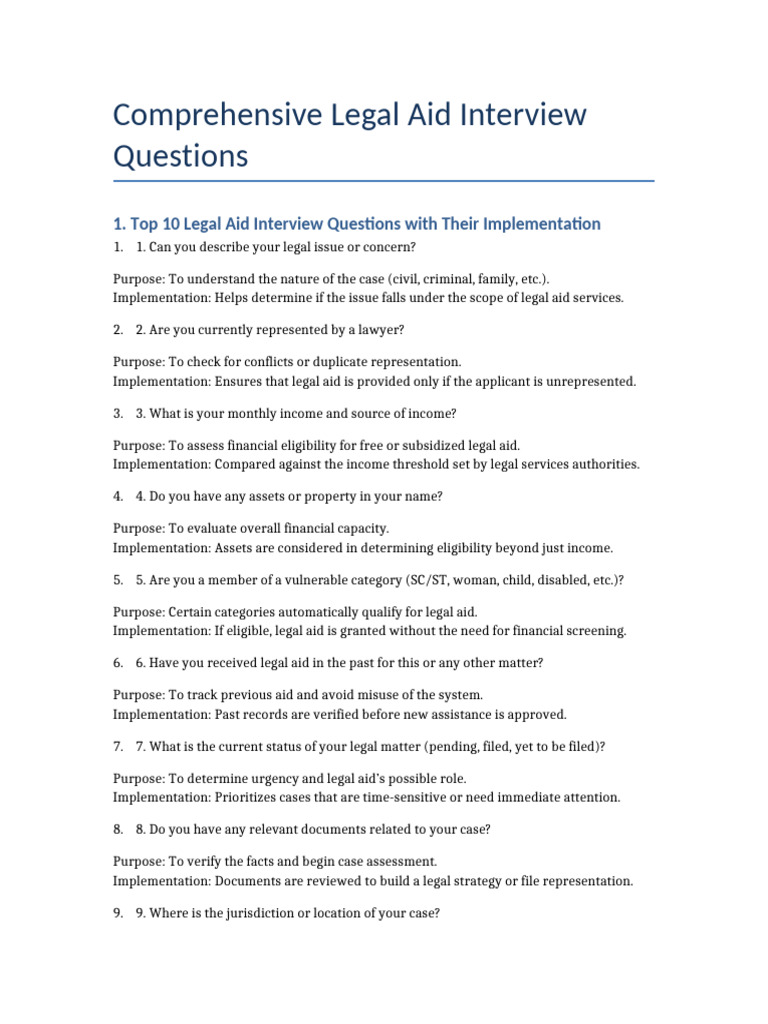 Legal Aid Interview Questions Guide | PDF | Legal Aid | Alternative ...