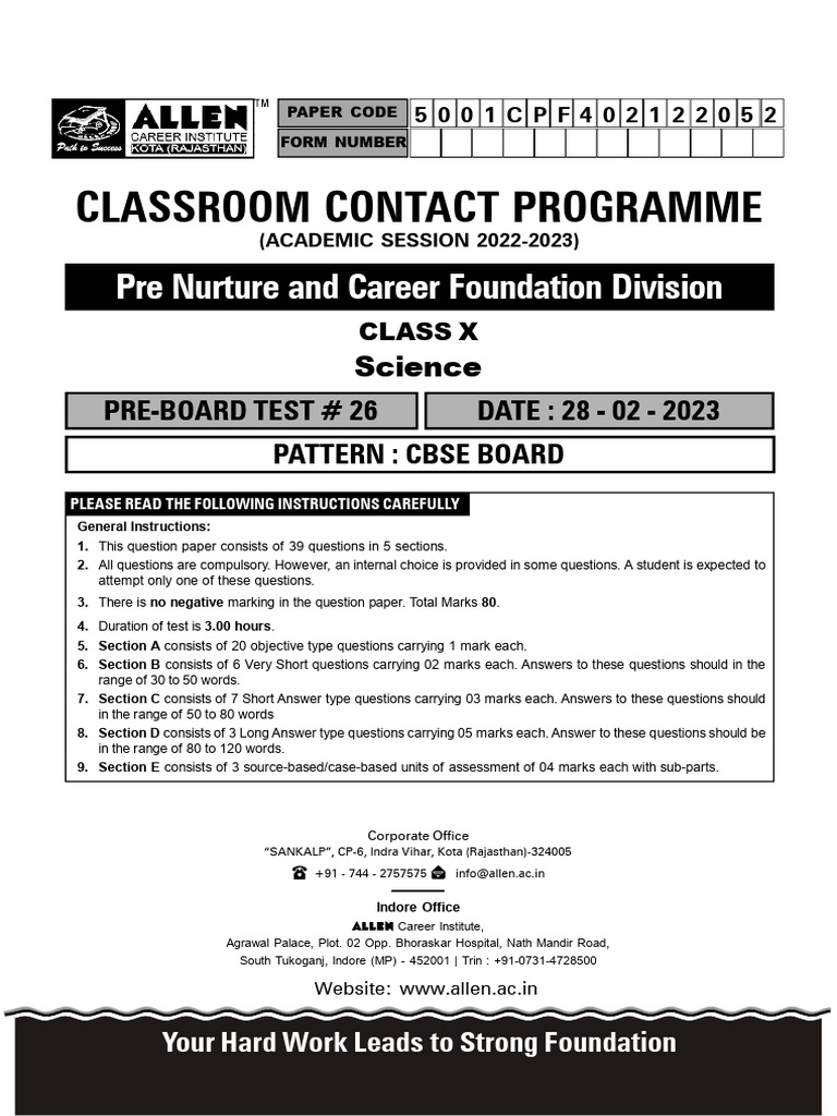 Paper - Pre-Board-26 - Science - X - 2802 | PDF | Ozone | Atmosphere Of ...