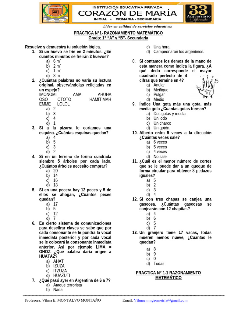 Practica 1° RM - 1° Sec | PDF