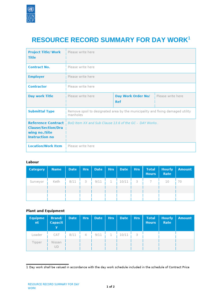 13 Resource Record Summary For Day Work | PDF