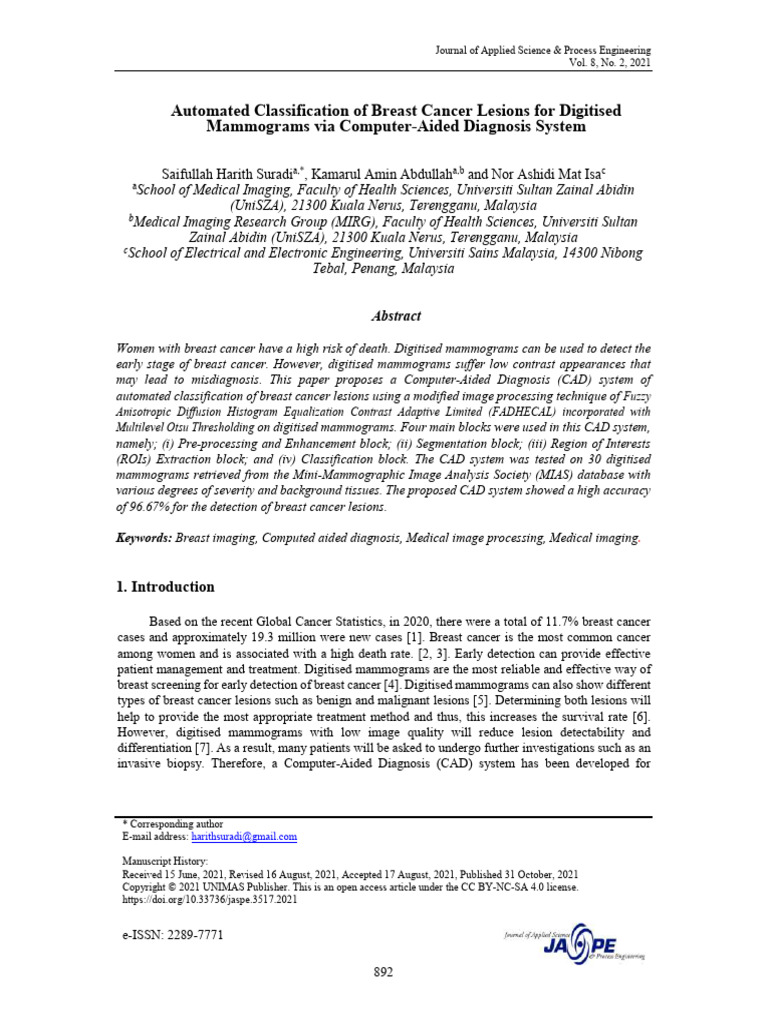 Automated Classification of Breast Cancer Lesions | PDF | Mammography ...