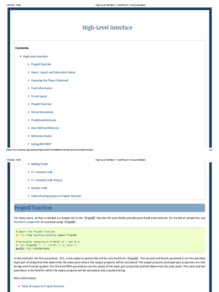 High-Level Interface - CoolProp 6.7.0 Documentation | PDF | Parameter (Computer Programming ...