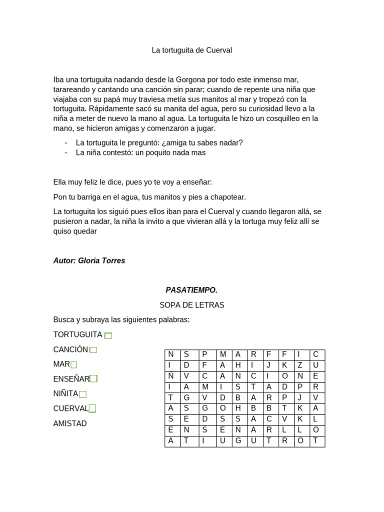 Actividad Tortuguita de Cuerval | PDF