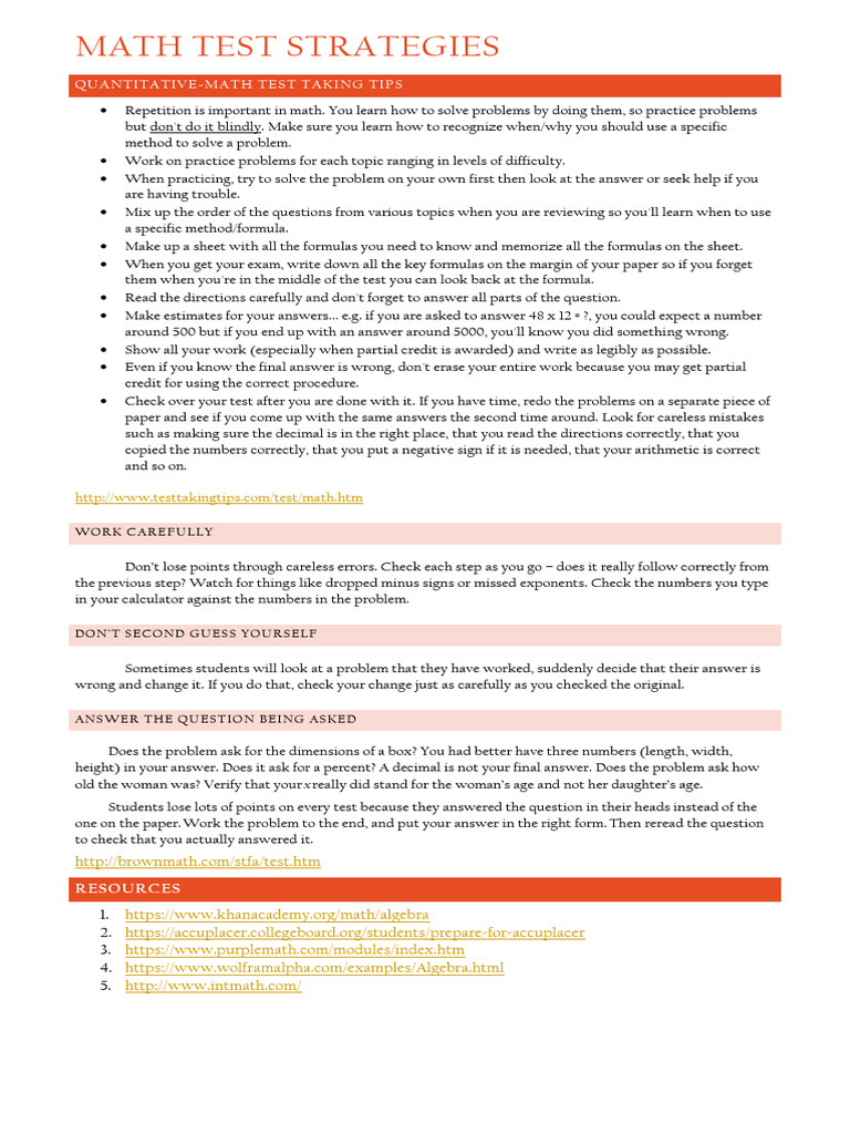 Math Test Taking Strategies | PDF | Mathematics