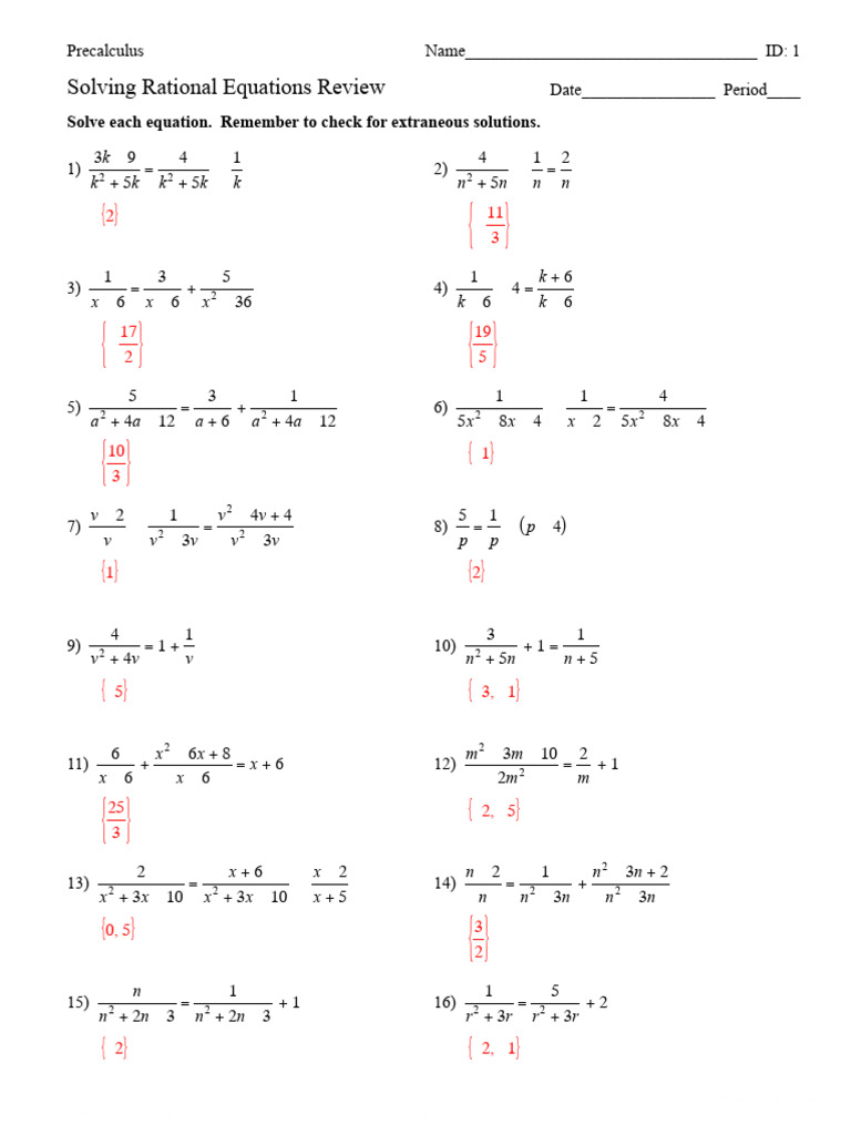 Rational Equations Review Worksheet | PDF | Elementary Mathematics ...